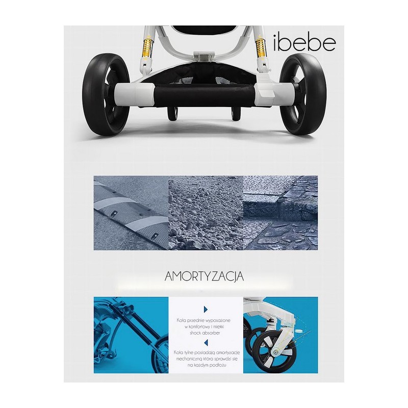 Wózek z elektronicznym hamulcem ibebe iSTOP BLACK SHINE ECO SKÓRA CHROM